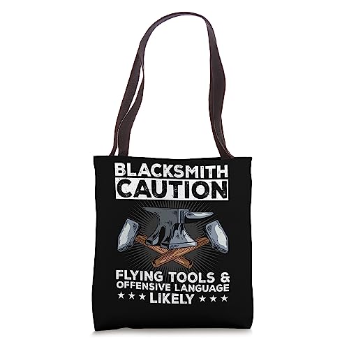 Blacksmith Caution Flying Tools Anvil Forge Forging Hammer Tote Bag