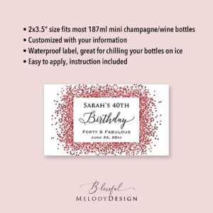 Birthday - Custom Pink Rose Gold Glitter (Not Real Foil) Mini Champagne Bottle Label, Personalized Waterproof Mini Wine Bottle Sticker for Birthday Celebration Party