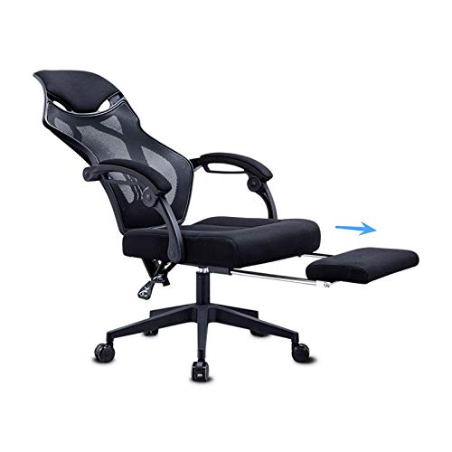 Chair Reclining Office Chair - 300 LB Capacity Ergonomic Computer Mesh Recliner, Executive Swivel Office Desk Chair, Task Chair with Hidden Footrest and Lumbar Support,Black Footrest (Size : Black w