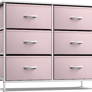 Sorbus Kids Dresser with 6 Drawers and 2 Drawer Nightstand Bundle - Matching Furniture Set - Storage Unit Organizer Chests for Clothing - Bedroom, Kids Rooms, Nursery, & Closet (Pink)