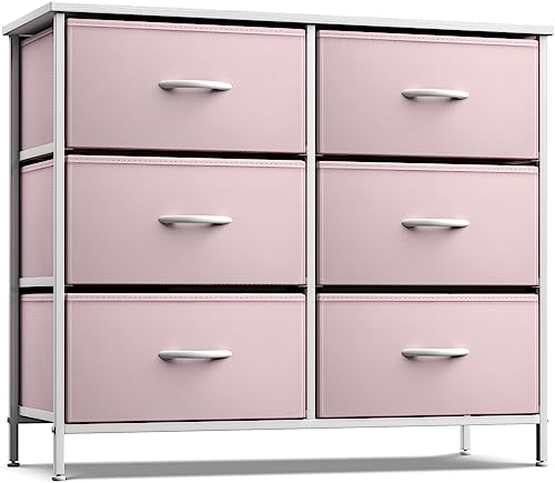 Sorbus Kids Dresser with 6 Drawers and 2 Drawer Nightstand Bundle - Matching Furniture Set - Storage Unit Organizer Chests for Clothing - Bedroom, Kids Rooms, Nursery, & Closet (Pink)