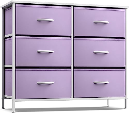 Sorbus Kids Dresser with 6 Drawers and 2 Drawer Nightstand Bundle - Matching Furniture Set - Storage Unit Organizer Chests for Clothing - Bedroom, Kids Rooms, Nursery, & Closet (Purple)