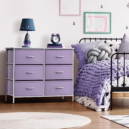 Sorbus Kids Dresser with 6 Drawers and 2 Drawer Nightstand Bundle - Matching Furniture Set - Storage Unit Organizer Chests for Clothing - Bedroom, Kids Rooms, Nursery, & Closet (Purple)