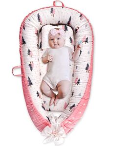 giefrne baby lounger baby nest co-sleeping for baby 0-12m, soft breathable cotton adjustable newborn bassinet mattress portable infant floor seat baby registry search (pink)