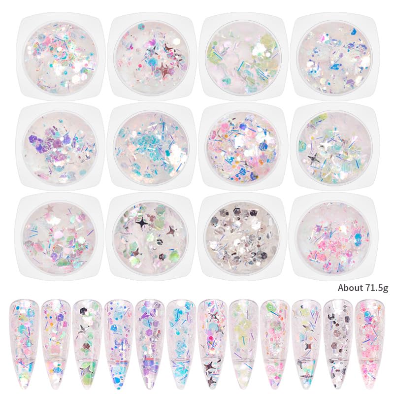 New Nail Crystal Sequin 12-color Set Flash Mixed Glitter Sequin DIY Nail Embellishment (001)