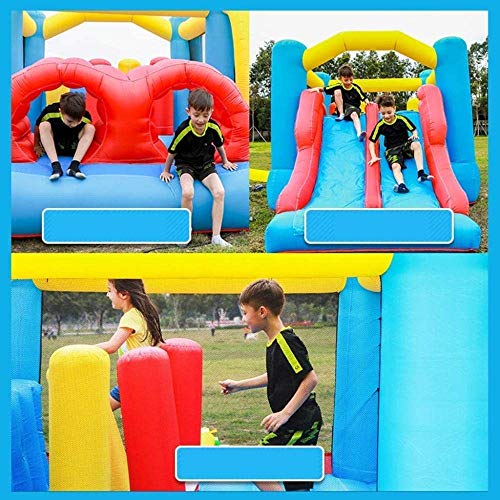 Inflatable Castle and Slide,Outdoor Large Children Trampoline Square Two-Track Slide Park Naughty Castle Toys Square Playground Colors