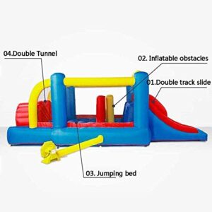 Inflatable Castle and Slide,Outdoor Large Children Trampoline Square Two-Track Slide Park Naughty Castle Toys Square Playground Colors