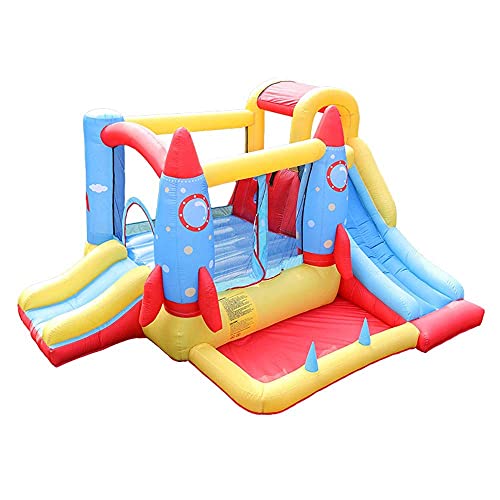 for Kids Rocket Inflatable Castle Activity Air Bounce Room, Parachute Castle with Slide 420D Oxford Cloth 840D Oxford Cloth Jump Surface, Outdoor Family Playground