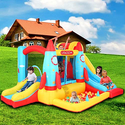 for Kids Rocket Inflatable Castle Activity Air Bounce Room, Parachute Castle with Slide 420D Oxford Cloth 840D Oxford Cloth Jump Surface, Outdoor Family Playground