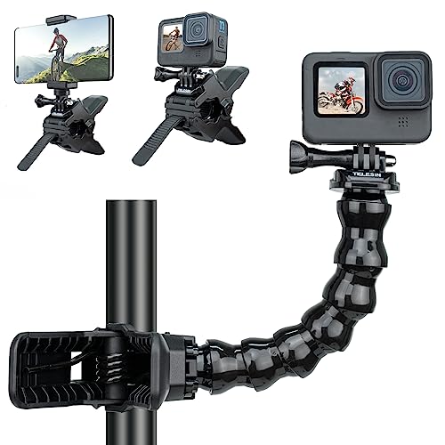 TELESIN Jaws Flex Super Clamp Mount, Gooseneck Desk Table Stroller Gym Video Light Extension Holder Attach for GoPro Max Mini Hero 11 10 9 8 7 6 5, Insta360 X2 X3 GO 2 GO3 DJI Action 3 4 Accessories