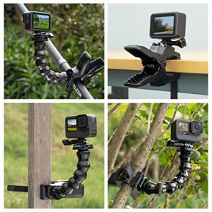 TELESIN Jaws Flex Super Clamp Mount, Gooseneck Desk Table Stroller Gym Video Light Extension Holder Attach for GoPro Max Mini Hero 11 10 9 8 7 6 5, Insta360 X2 X3 GO 2 GO3 DJI Action 3 4 Accessories