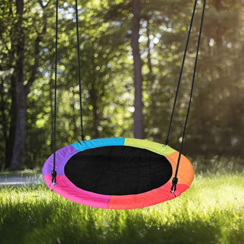 Round Outdoor Swing,40 Inch Tree Swing with Adjustable Multi-Strand Ropes | Round Outdoor Play & Swing Sets Suitable for Park, Backyard, Playground Linshesf