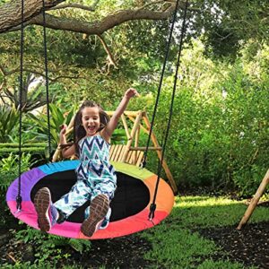 Round Outdoor Swing,40 Inch Tree Swing with Adjustable Multi-Strand Ropes | Round Outdoor Play & Swing Sets Suitable for Park, Backyard, Playground Linshesf