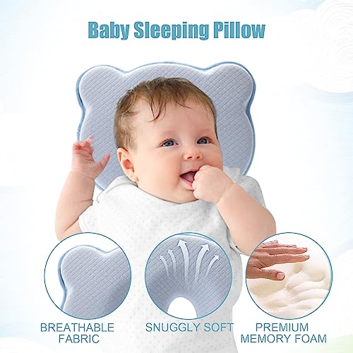 2023 New Upgrade Soft and Cozy Вaby Pillow Prеvents FΙat Head and Shapеs Ιnfant's Head Вaby Hеad Pillow Blue