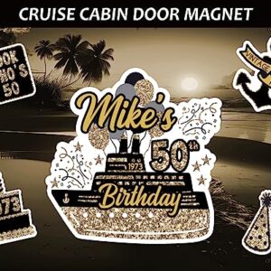 CFMONOGRAM Happy Birthday Cruise Door Decoration Magnetic - 50th Birthday Cruise Door Decorations Magnetic, Decorative Themed Stateroom signs, Fun Happy Birthday Ship Cabin sign (Gold Glitter)