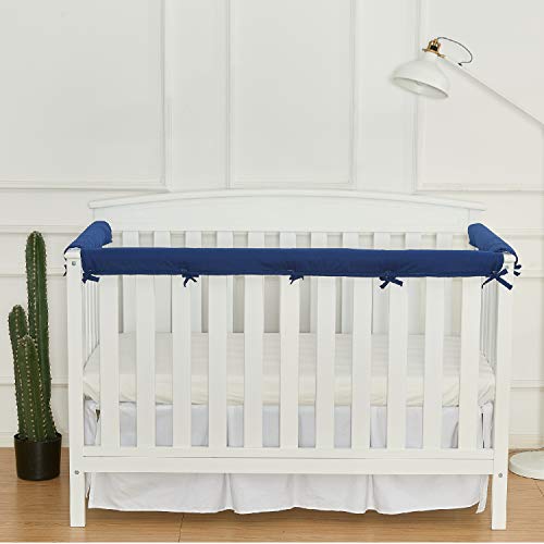 DMZVEIDA Crib Rail Cover for Teething Kids,Ultra Soft Reversible Guardrail Cover Protector for Standard Crib, Wrapped Bed Crib Rail Guard Cover Edge Protector for Toddler Bed Rails (Navy Blue)