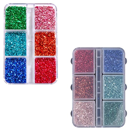 Crushed Glass Glitter Multicolor Irregular Metal Fragments Broken Glass Sprinkling Coarse Glitter Suitable for Nail Broken Glass Pieces for Resin Crafts