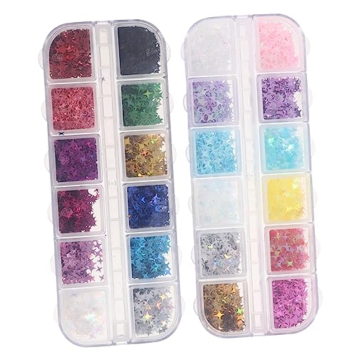 FOMIYES 2 Sets Four-Pointed Star Sequins Glitter Stickers Nail Sequins Nail Art Stickers 3D Holographic Glitter Nail Metallic Nail Tip Decoration Glitter Nail Polish PVC Manicure Glitter