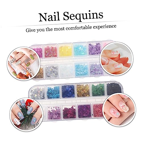 FOMIYES 2 Sets Four-Pointed Star Sequins Glitter Stickers Nail Sequins Nail Art Stickers 3D Holographic Glitter Nail Metallic Nail Tip Decoration Glitter Nail Polish PVC Manicure Glitter