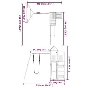 GOLINPEILO Outdoor Playset Solid Wood Pine, Garden Play Set with 1 Play Tower, 1 Wave Slide, 1 Single Swing Set, Modern Outdoor Backyard Children's Climbing Wood Playground Playset,-4549