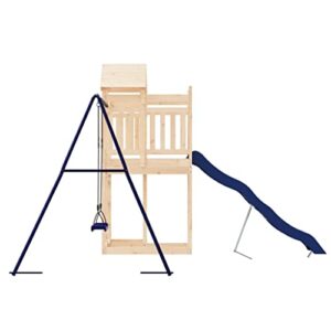 GOLINPEILO Outdoor Playset Solid Wood Pine, Garden Play Set with 1 Play Tower, 1 Wave Slide, 1 Single Swing Set, Modern Outdoor Backyard Children's Climbing Wood Playground Playset,-4549