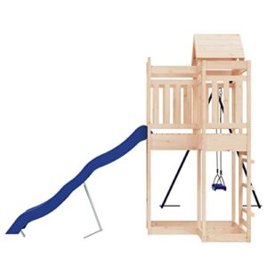 GOLINPEILO Outdoor Playset Solid Wood Pine, Garden Play Set with 1 Play Tower, 1 Wave Slide, 1 Single Swing Set, Modern Outdoor Backyard Children's Climbing Wood Playground Playset,-4549