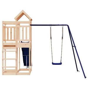 GOLINPEILO Outdoor Playset Solid Wood Pine, Garden Play Set with 1 Play Tower, 1 Wave Slide, 1 Single Swing Set, Modern Outdoor Backyard Children's Climbing Wood Playground Playset,-4549