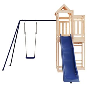 GOLINPEILO Outdoor Playset Solid Wood Pine, Garden Play Set with 1 Play Tower, 1 Wave Slide, 1 Single Swing Set, Modern Outdoor Backyard Children's Climbing Wood Playground Playset,-4549