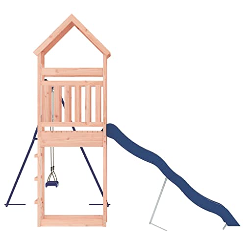 Loibinfen Outdoor Playset Solid Wood Douglas, Garden Play Set with 1 Play Tower,1 Wave Slide,1 Single Swing Set, Modern Outdoor Backyard Children's Climbing Wood Playground Playset,-4571