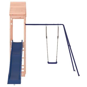 Loibinfen Outdoor Playset Solid Wood Douglas, Garden Play Set with 1 Play Tower,1 Wave Slide,1 Single Swing Set, Modern Outdoor Backyard Children's Climbing Wood Playground Playset,-4571