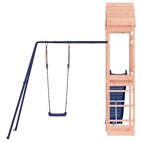 Loibinfen Outdoor Playset Solid Wood Douglas, Garden Play Set with 1 Play Tower,1 Wave Slide,1 Single Swing Set, Modern Outdoor Backyard Children's Climbing Wood Playground Playset,-4571