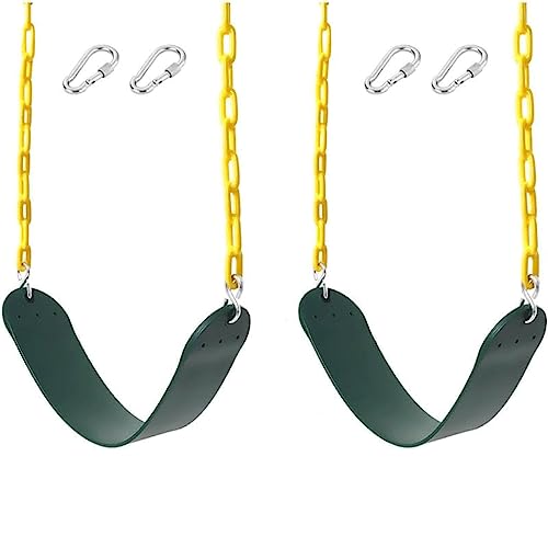 2 Pack Green Swing Seats with Heavy Duty Chains Easy to Install Suitable for Kids Outdoor Backyard Playground