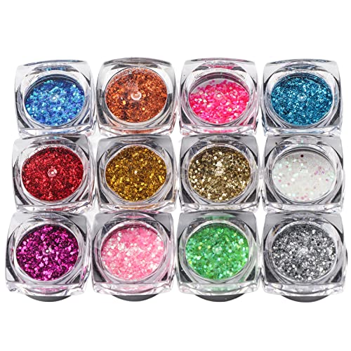 12 Colors/Set Nail Glitter Sequins, Splarkly Nail Sequins Manicure Paillettes Ultrathin Face Body Glitters DIY Decals Decoration