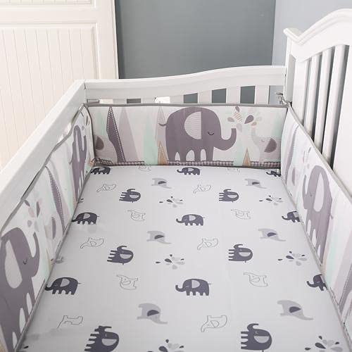 4Pcs Crib Bumpers Padded Crib Liner for Boys Girls, Breathable Baby Crib Bumper Pads for Toddler Inside Crib, Safe Crib Bumper Cushion Mesh Crib Liner Soft Cotton Crib Padding Bumper Crib Covers