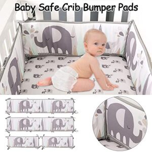 4Pcs Crib Bumpers Padded Crib Liner for Boys Girls, Breathable Baby Crib Bumper Pads for Toddler Inside Crib, Safe Crib Bumper Cushion Mesh Crib Liner Soft Cotton Crib Padding Bumper Crib Covers