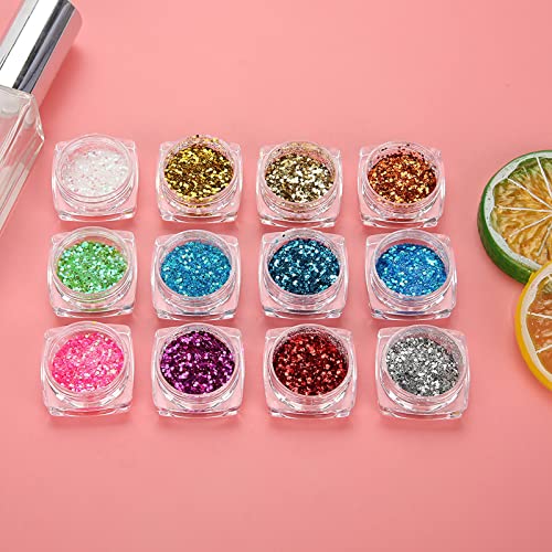 12 Colors/Set Nail Glitter Sequins, Splarkly Nail Sequins Manicure Paillettes Ultrathin Face Body Glitters DIY Decals Decoration