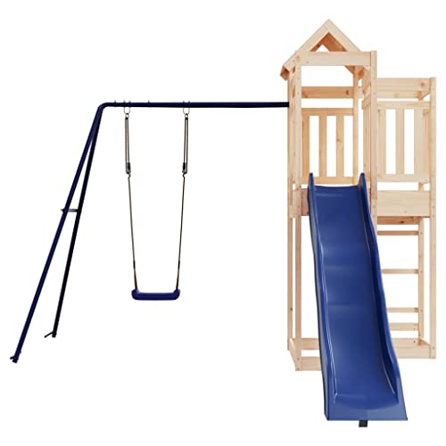 GOLINPEILO Outdoor Playset Solid Wood Pine, Garden Play Set with 1 Play Tower, 1 Wave Slide, 1 Single Swing Set, Modern Outdoor Backyard Children's Climbing Playground Playset(Style D)