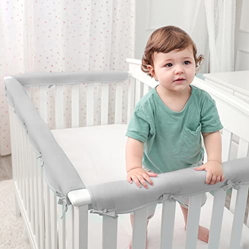 EVATONTT Críb Rail Cover 3-Piece, Críb Rail Covers for Teething Wrapped Rail Cover, Thicken Críb Rail Guard for Críb Teething Guard, Baby Críb Biting Guard for Boys and Girls(Grey)