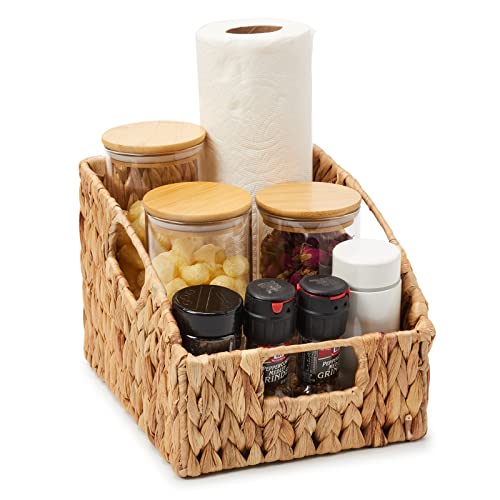 EZOWare Natural Water Hyacinth Storage Baskets Bundle Kit, Set of 4 Woven Wicker Organizer Bin for Organizing Bathroom, Toilet Tank Top, Vanity Countertop, Kitchen Pantry