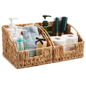 EZOWare Natural Water Hyacinth Storage Baskets Bundle Kit, Set of 4 Woven Wicker Organizer Bin for Organizing Bathroom, Toilet Tank Top, Vanity Countertop, Kitchen Pantry