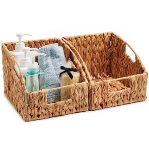 EZOWare Natural Water Hyacinth Storage Baskets Bundle Kit, Set of 4 Woven Wicker Organizer Bin for Organizing Bathroom, Toilet Tank Top, Vanity Countertop, Kitchen Pantry