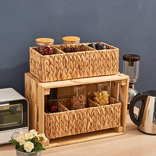 EZOWare Natural Water Hyacinth Storage Baskets Bundle Kit, Set of 4 Woven Wicker Organizer Bin for Organizing Bathroom, Toilet Tank Top, Vanity Countertop, Kitchen Pantry