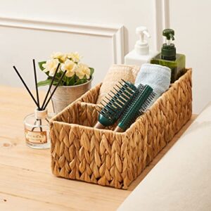 EZOWare Natural Water Hyacinth Storage Baskets Bundle Kit, Set of 4 Woven Wicker Organizer Bin for Organizing Bathroom, Toilet Tank Top, Vanity Countertop, Kitchen Pantry