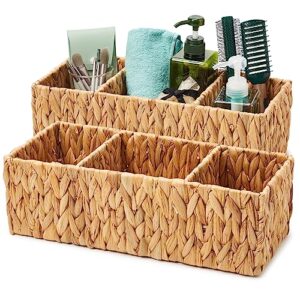 EZOWare Natural Water Hyacinth Storage Baskets Bundle Kit, Set of 4 Woven Wicker Organizer Bin for Organizing Bathroom, Toilet Tank Top, Vanity Countertop, Kitchen Pantry