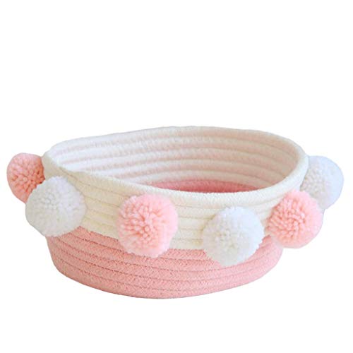 TBGFPO Cotton Rope Basket -Cotton Rope Basket Woven Small Storage Container Pompoms Decorative Basket Desk Shelf Organizer for Baby - Pink