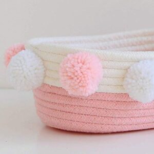 TBGFPO Cotton Rope Basket -Cotton Rope Basket Woven Small Storage Container Pompoms Decorative Basket Desk Shelf Organizer for Baby - Pink