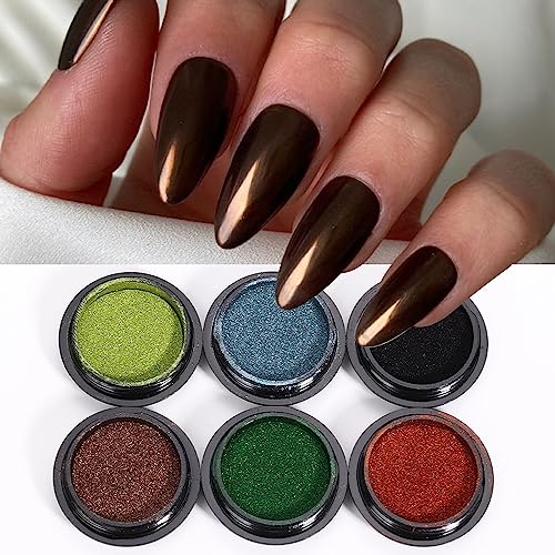 GULELAYAR 6 Jars Chrome Nail Powder, Laser Metallic Nail Powder Holographic Aurora Nail Glitter Powder Set with Magic Mirror Effect for Nail Art Design Manicure Decorations (Style 2)