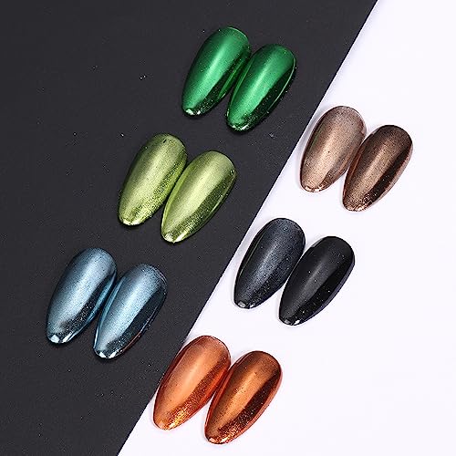 GULELAYAR 6 Jars Chrome Nail Powder, Laser Metallic Nail Powder Holographic Aurora Nail Glitter Powder Set with Magic Mirror Effect for Nail Art Design Manicure Decorations (Style 2)