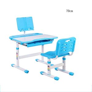 YokIma Household Laptop Table Children's Desk Chair Set Height Adjustable Kids Student School Study Table Work Station with Storage Pink Blue Drop-Leaf Table (Blue 70cm)