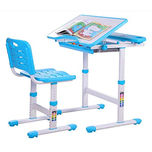 YokIma Household Laptop Table Children's Desk Chair Set Height Adjustable Kids Student School Study Table Work Station with Storage Pink Blue Drop-Leaf Table (Blue 70cm)